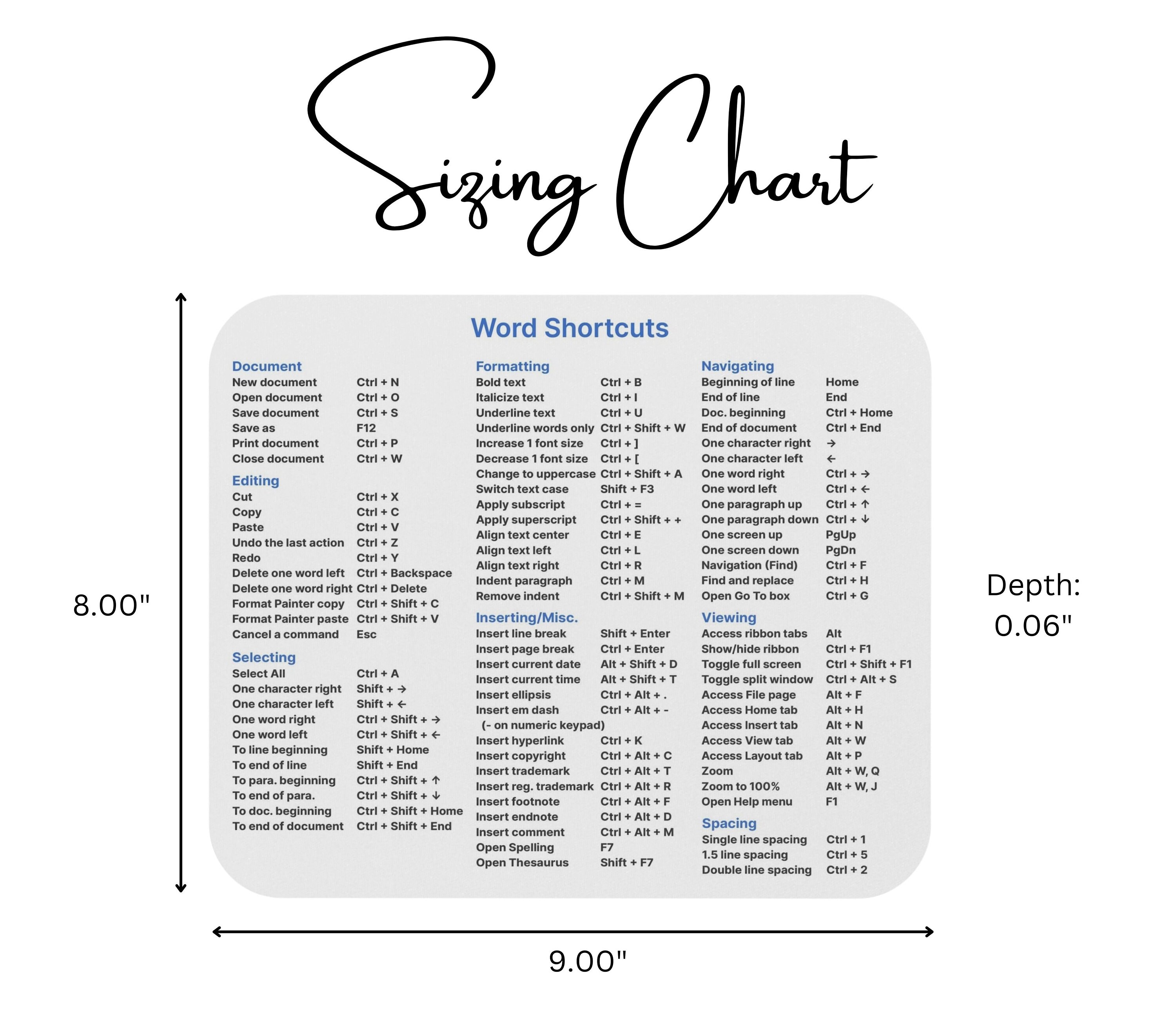 Word Shortcuts Mouse Pad Blue, Keyboard Shortcuts, Office Coworker Gift ...
