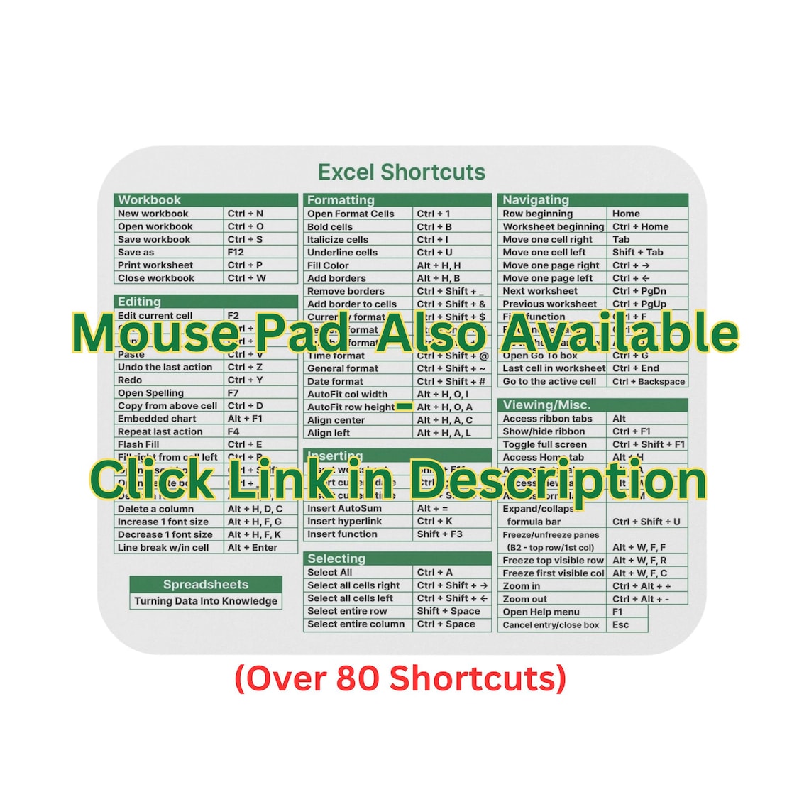 Excel Shortcuts Sticker, Keyboard Shortcuts, Spreadsheet Productivity ...