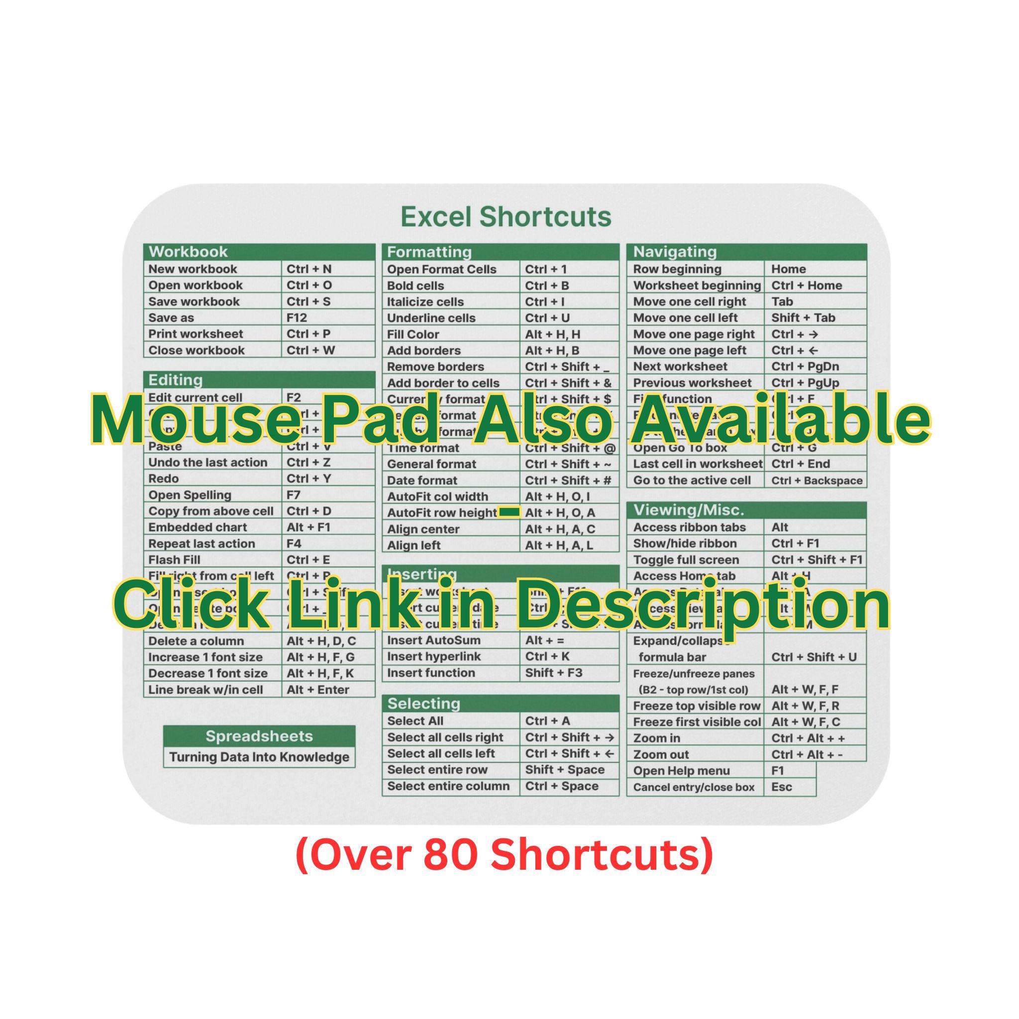 Excel Shortcuts Sticker, Keyboard Shortcuts, Spreadsheet Productivity ...