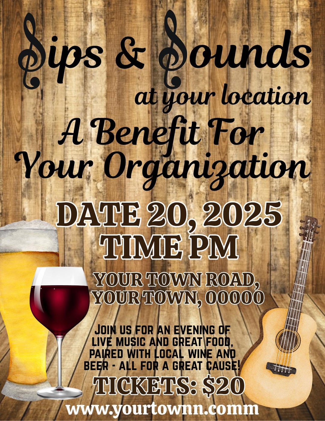Sips and Sounds Flyer Template - Etsy