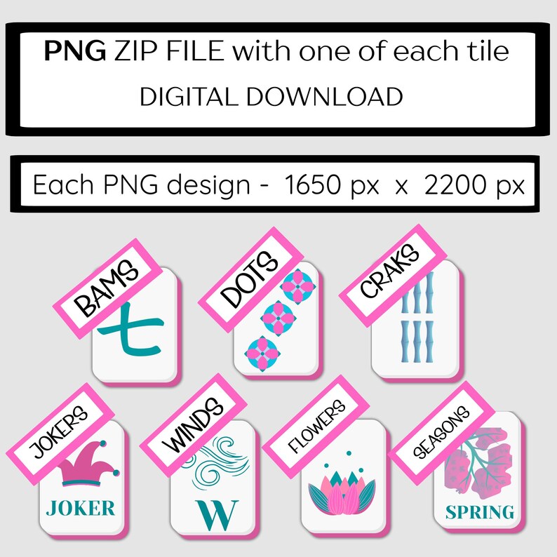 Mahjong Tile Set: PNG & Printable PDF (digital Download) - Etsy