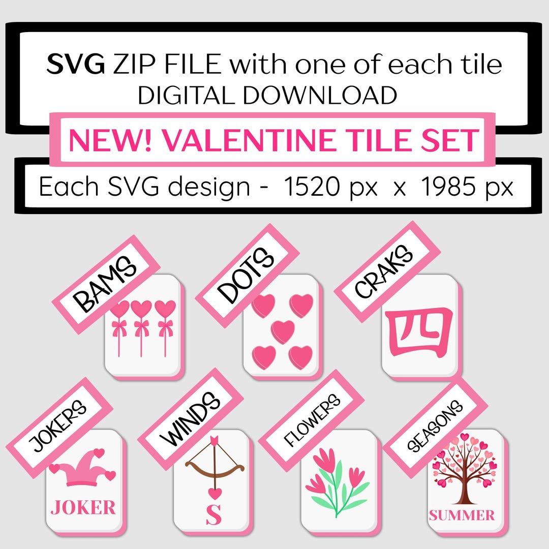 Mahjong Valentine Tile SVG Set: American Mahjong Art (digital Download ...