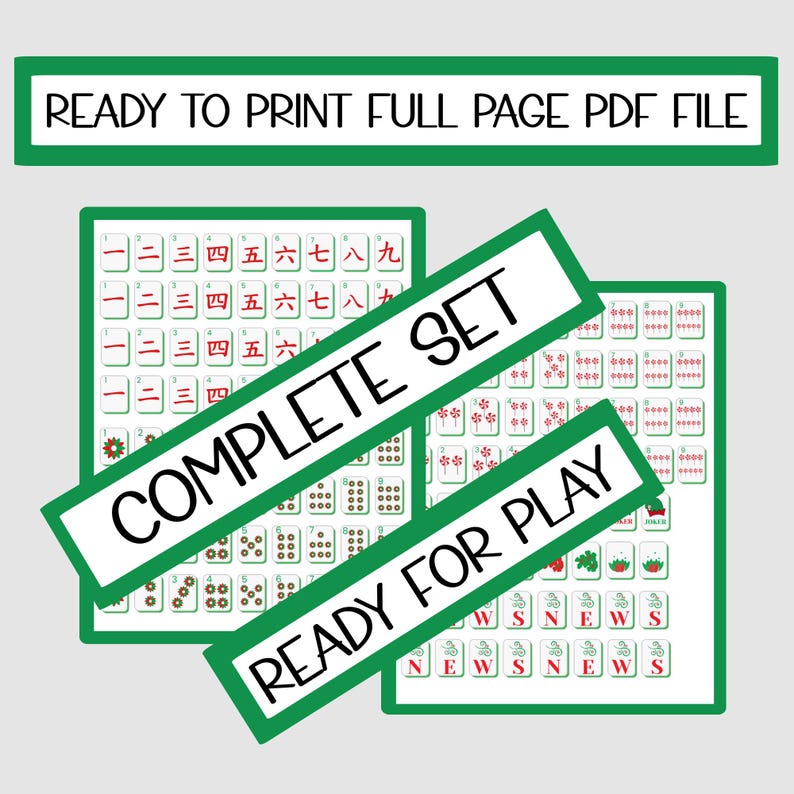 Printable American Mahjong Holiday Tile Set: Full Color & B/W (digital ...