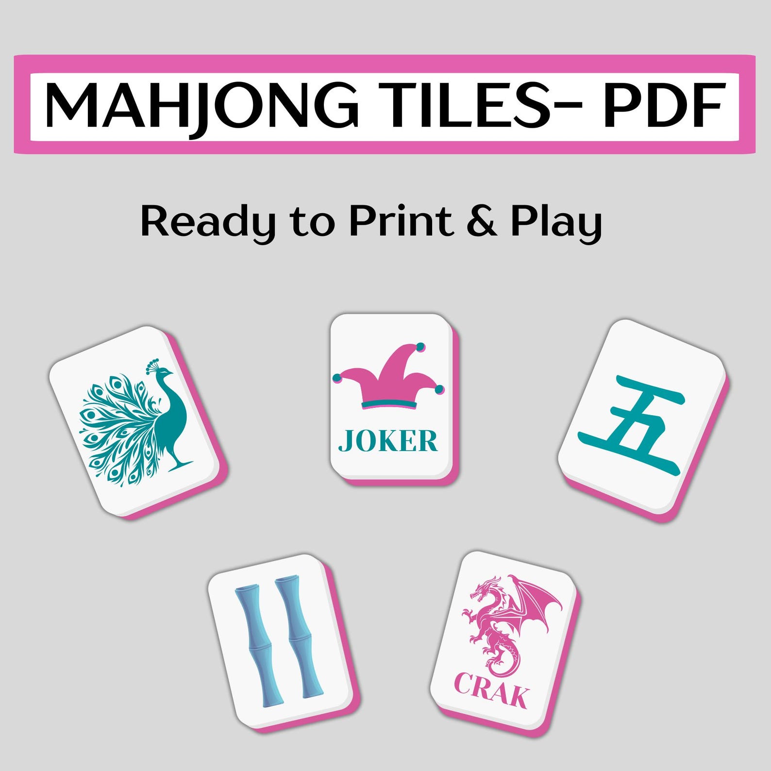 Printable American Mahjong Tile Set: Full Color & B/W (digital Download ...
