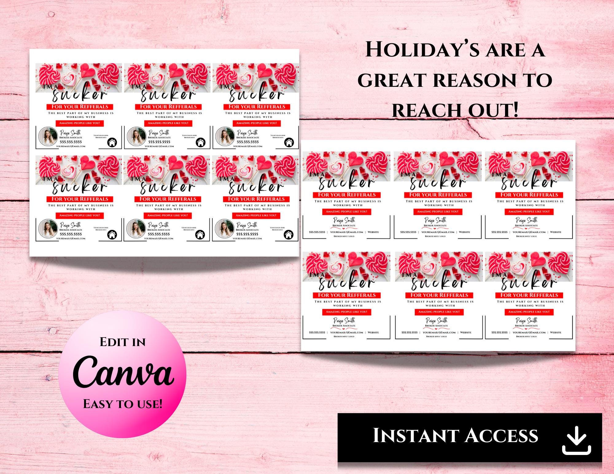 Valentine Realtor Gift Tags, Printable Template, Sucker for Referrals ...