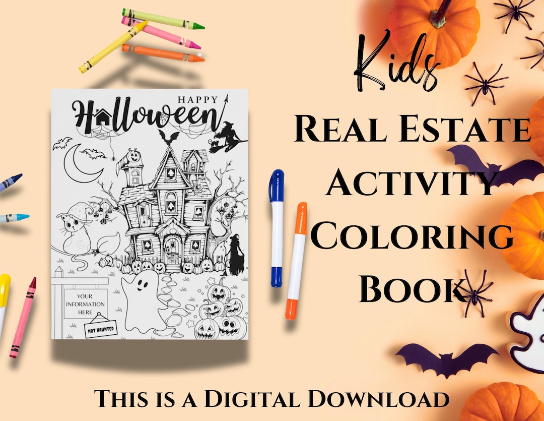 Halloween Real Estate Coloring Pages for Kids, Open House, Realtor ...