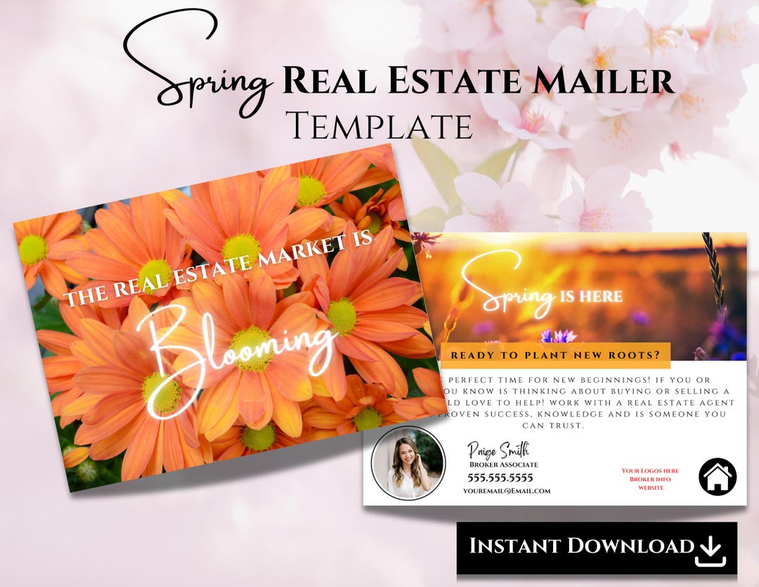 Spring Postcard - Real Estate Marketing Canva Template, Instant ...