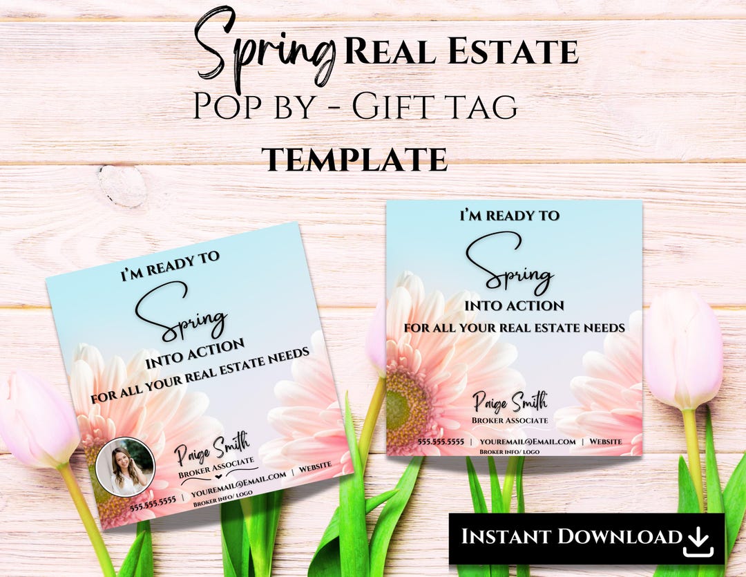 Realtor Gift Tags - Spring Agent Marketing Pop by Tags, Editable Canva ...