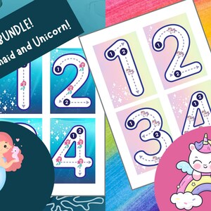 Bundle MERMAID and UNICORN Numbers Flashcards for Learning Mathematics ...