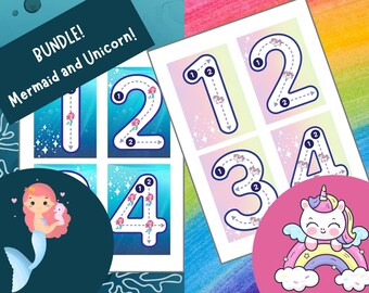 MERMAID Numbers Flashcards for Learning Mathematics With Mermaid Design ...