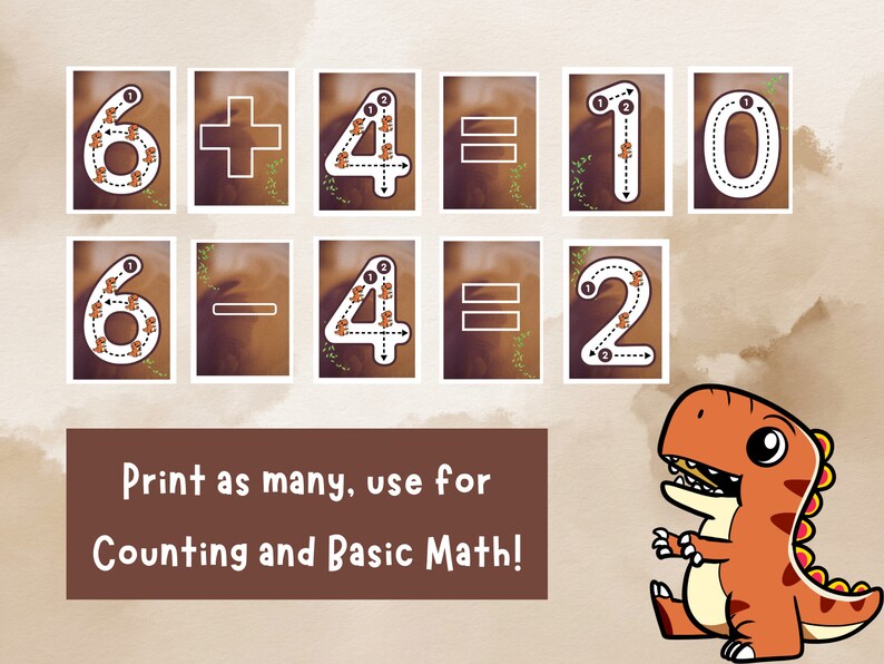 DINOSAUR Numbers Flashcards for Learning Mathematics for Boys and ...