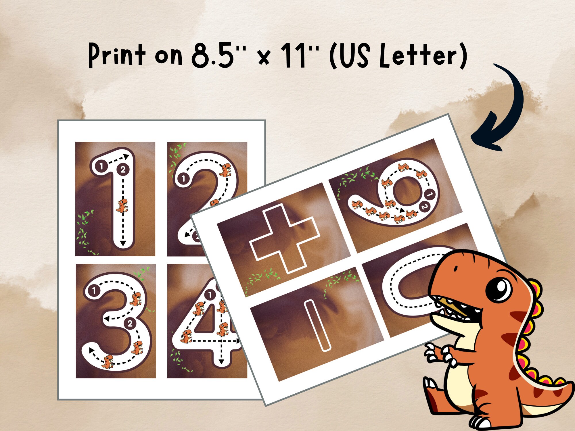 DINOSAUR Numbers Flashcards for Learning Mathematics for Boys and ...