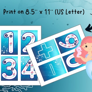 MERMAID Numbers Flashcards for Learning Mathematics With Mermaid Design ...