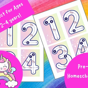 UNICORN Numbers Flashcards for Learning Mathematics With Rainbow Design ...