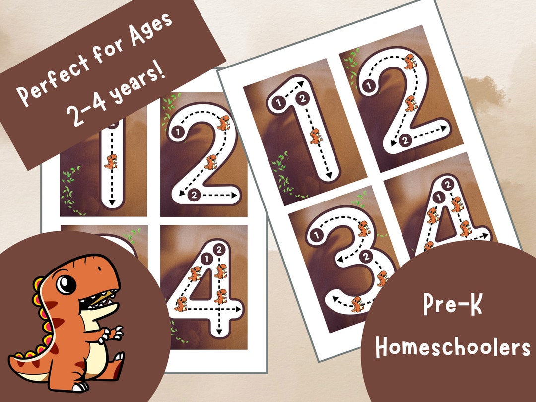 DINOSAUR Numbers Flashcards for Learning Mathematics for Boys and ...