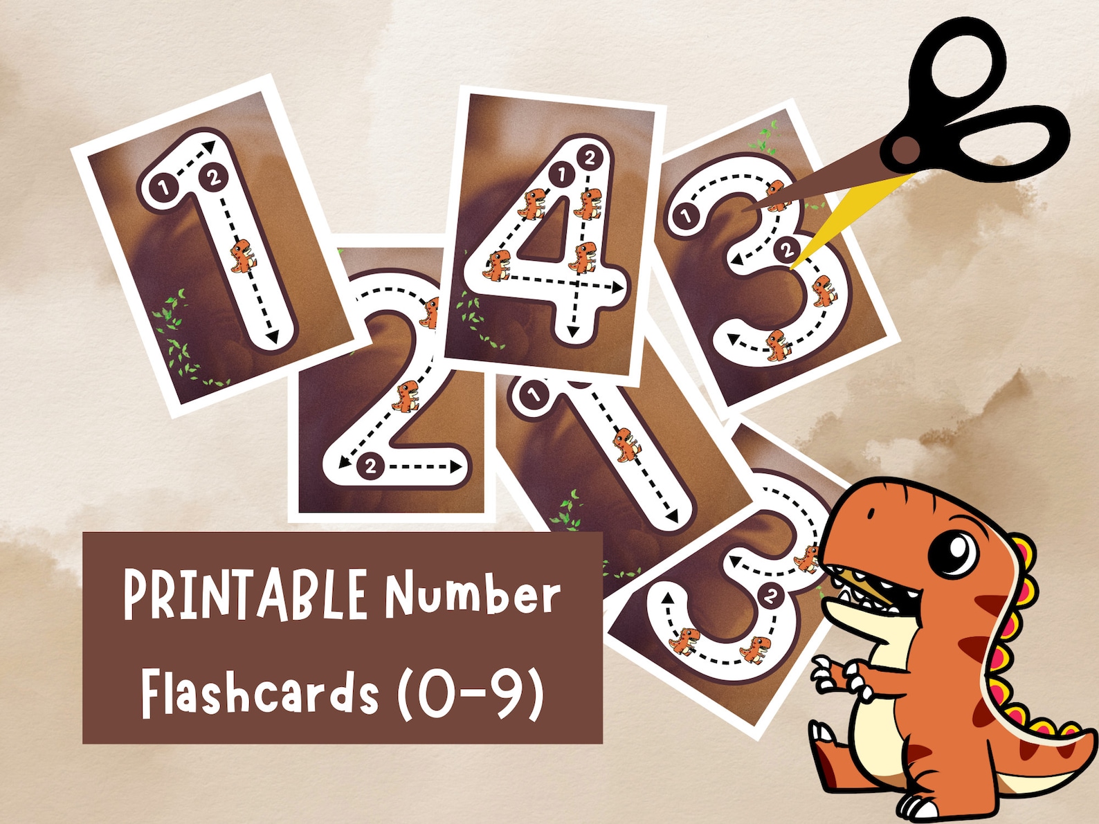 TRUCK and DINOSAUR 0-9 Numbers Flashcards for Learning Mathematics for ...