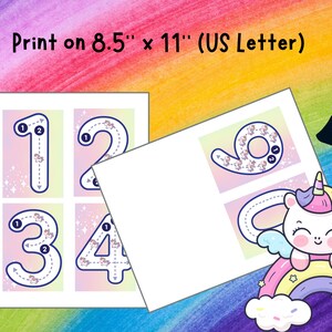 UNICORN Numbers Flashcards for Learning Mathematics With Rainbow Design ...
