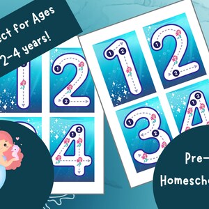 MERMAID Numbers Flashcards for Learning Mathematics With Mermaid Design ...