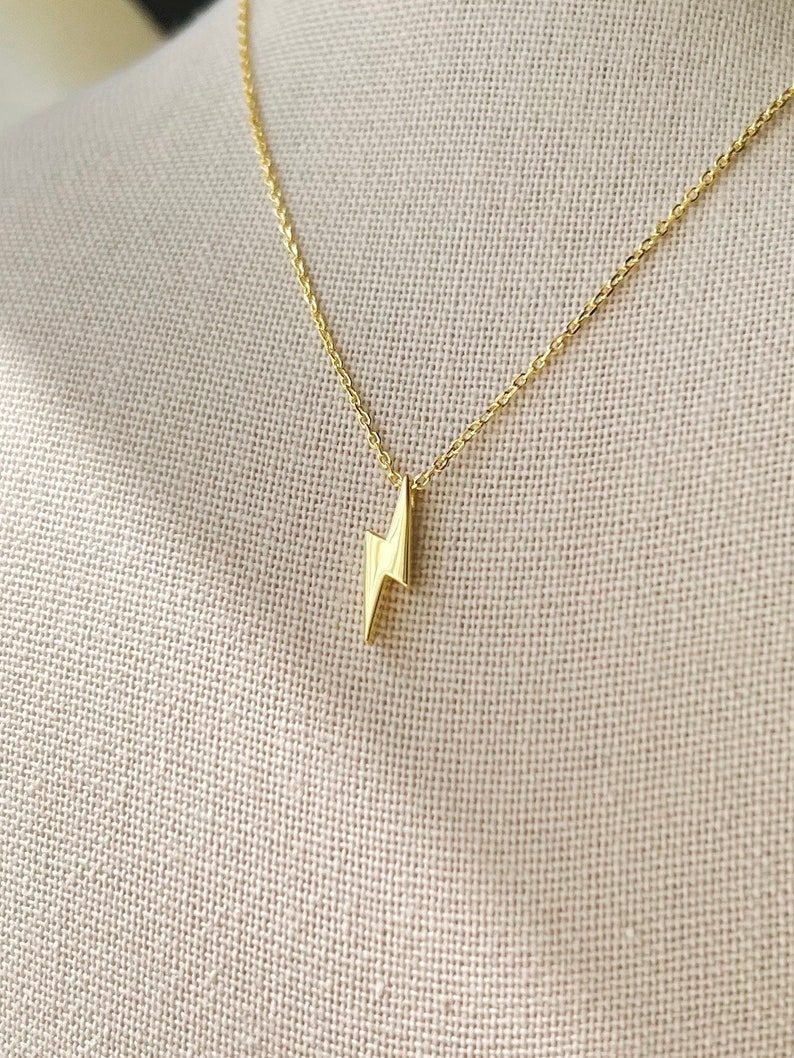 Gold Lightning Bolt Charm Necklacedainty Lightning Bolt - Etsy