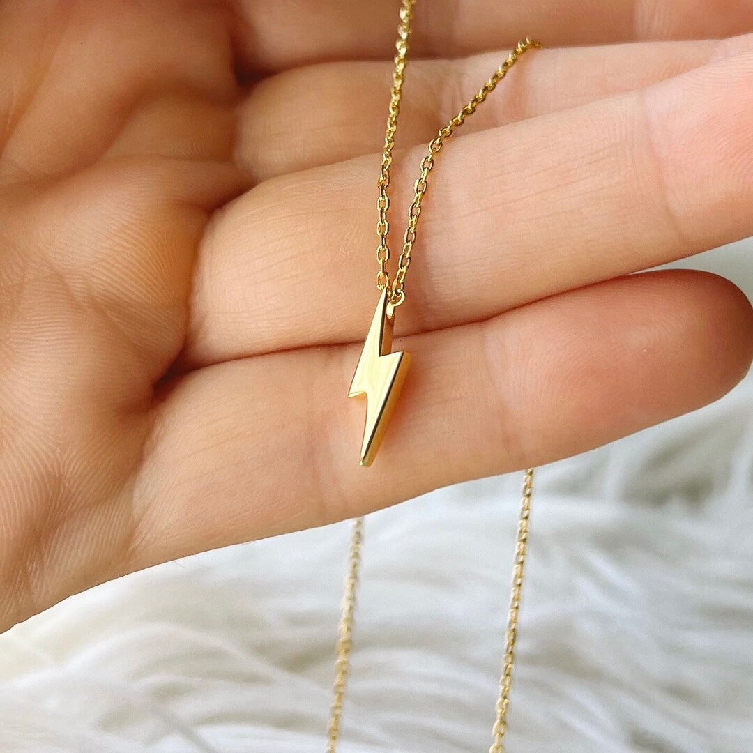 Gold Lightning Bolt Charm Necklacedainty Lightning Bolt - Etsy