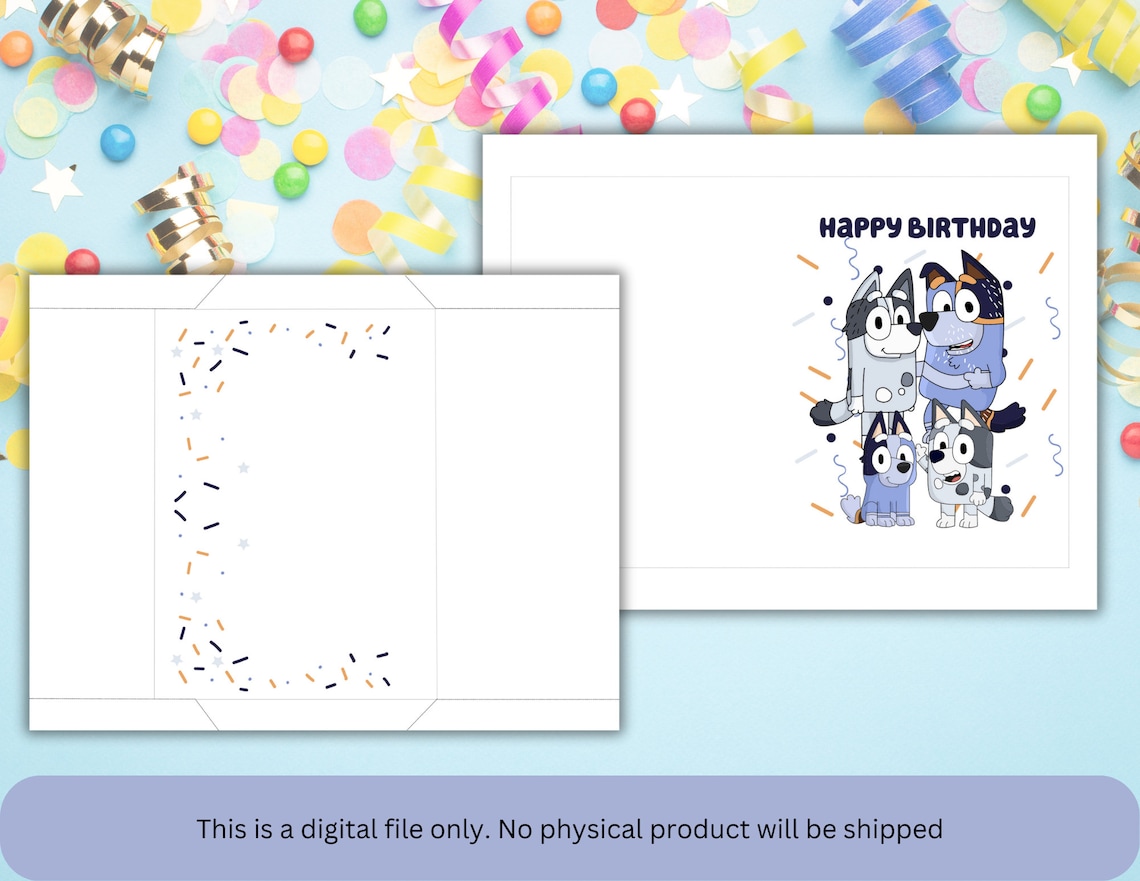 Bluey Birthday Card, Birthday Card, Printable Card, Digital, Stripe and ...