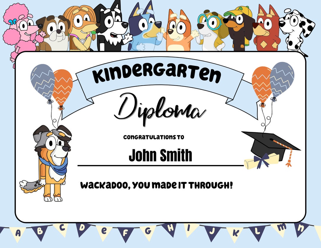 Bluey Kindergarten Graduation, Graduation Certificate, Graduation ...