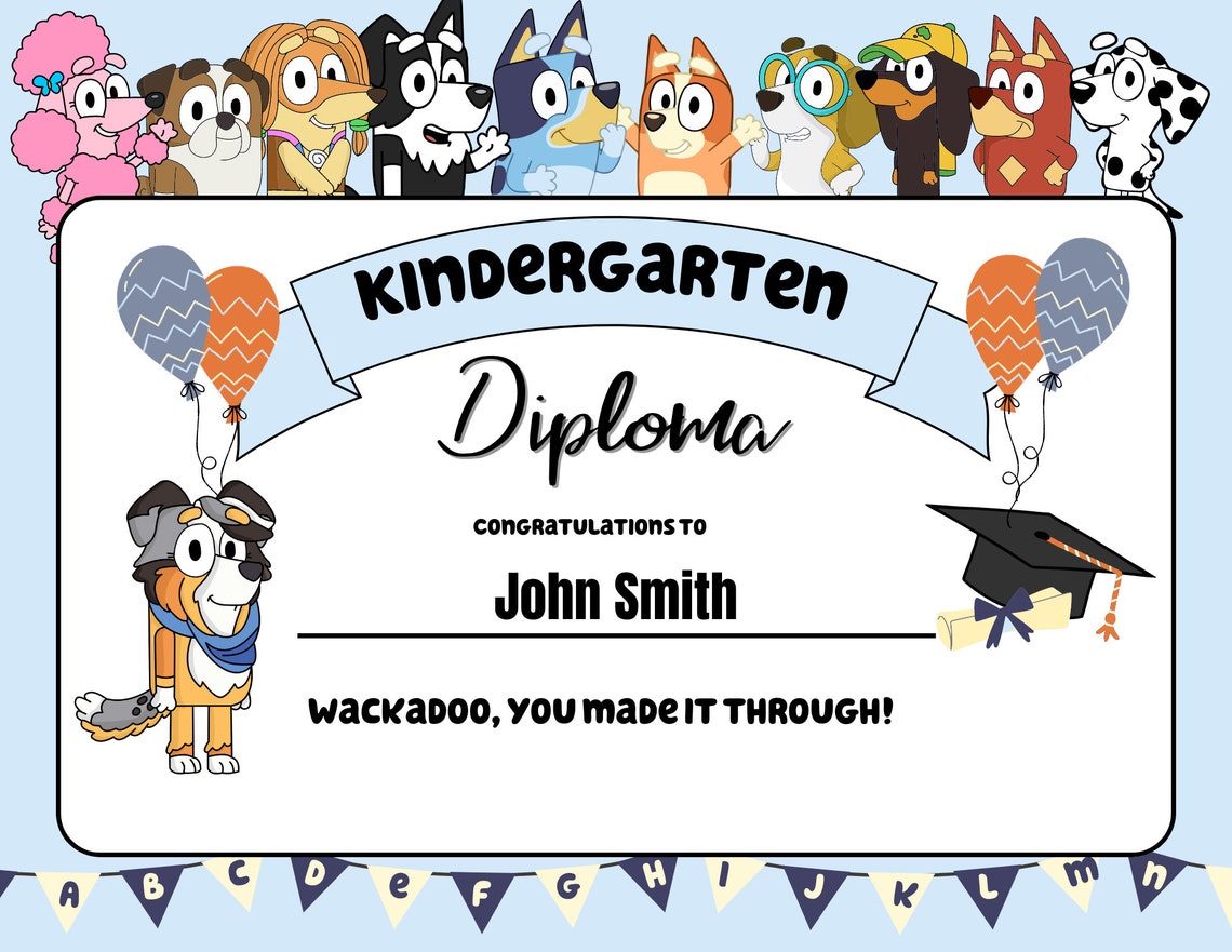 Bluey Kindergarten Graduation Graduation Certificate - Etsy UK