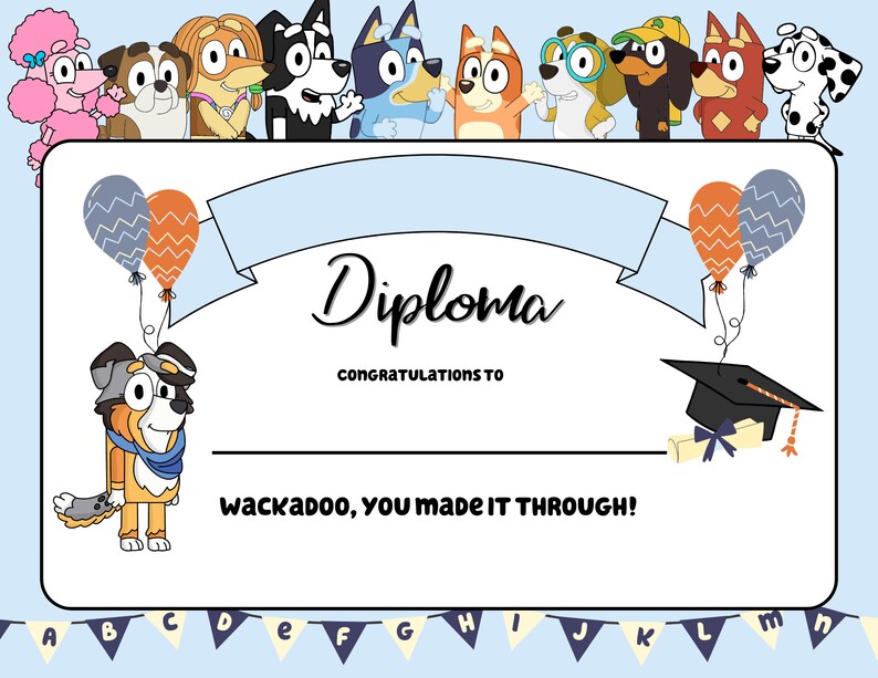 Bluey Kindergarten Graduation Graduation Certificate - Etsy UK