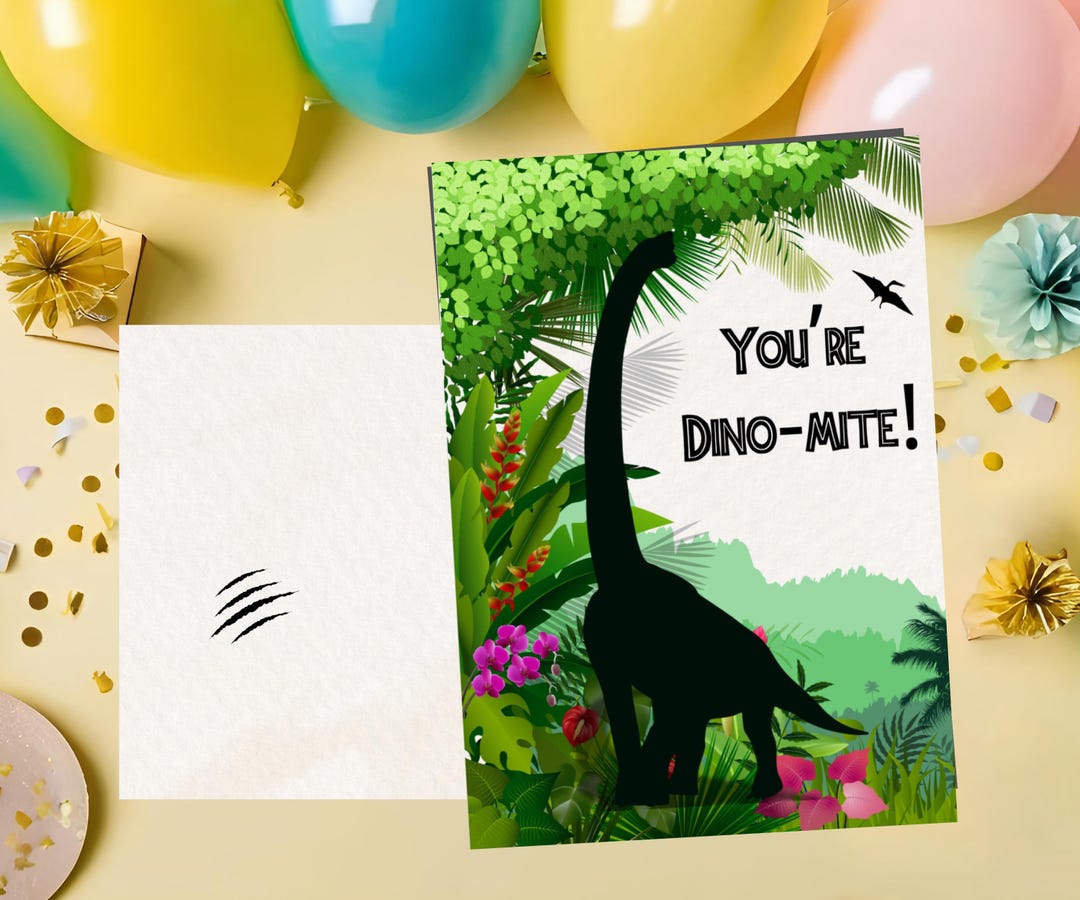 Dinosaur Birthday Card, Printable Birthday Card and Envelope, Digital ...