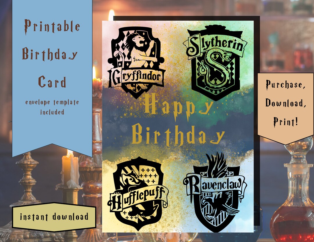 Birthday Card, Harry Potter Birthday Card, Printable Card, Card and ...