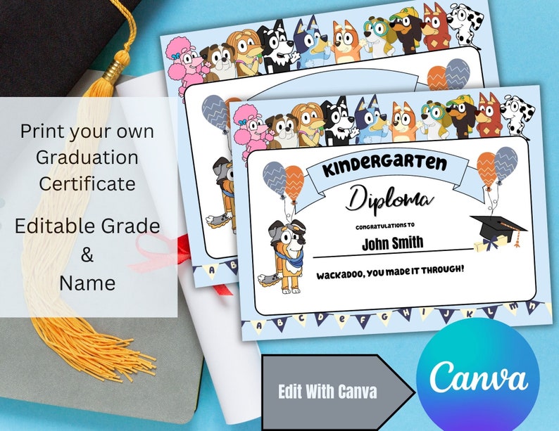 Bluey Kindergarten Graduation Graduation Certificate - Etsy UK