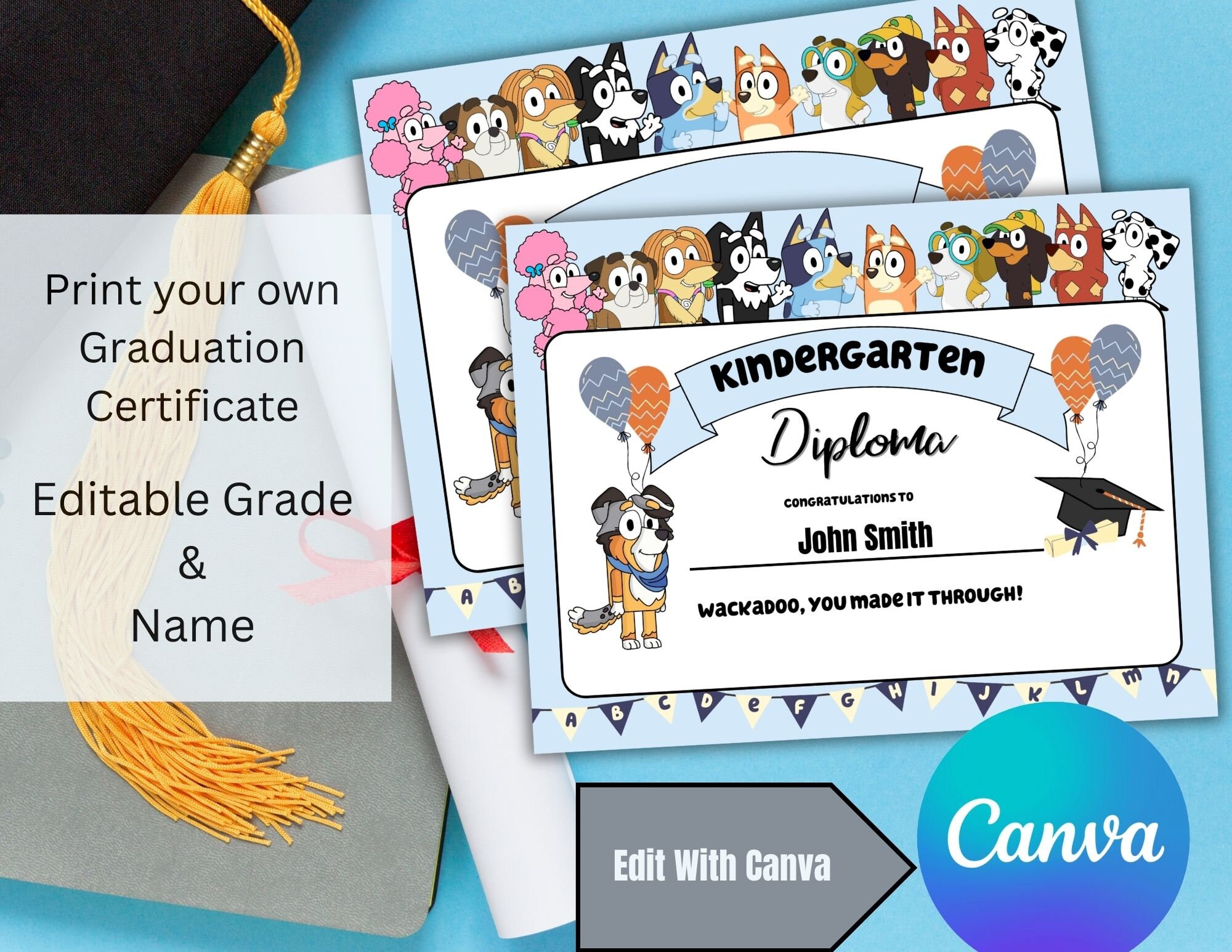 Bluey Kindergarten Graduation Graduation Certificate - Etsy UK