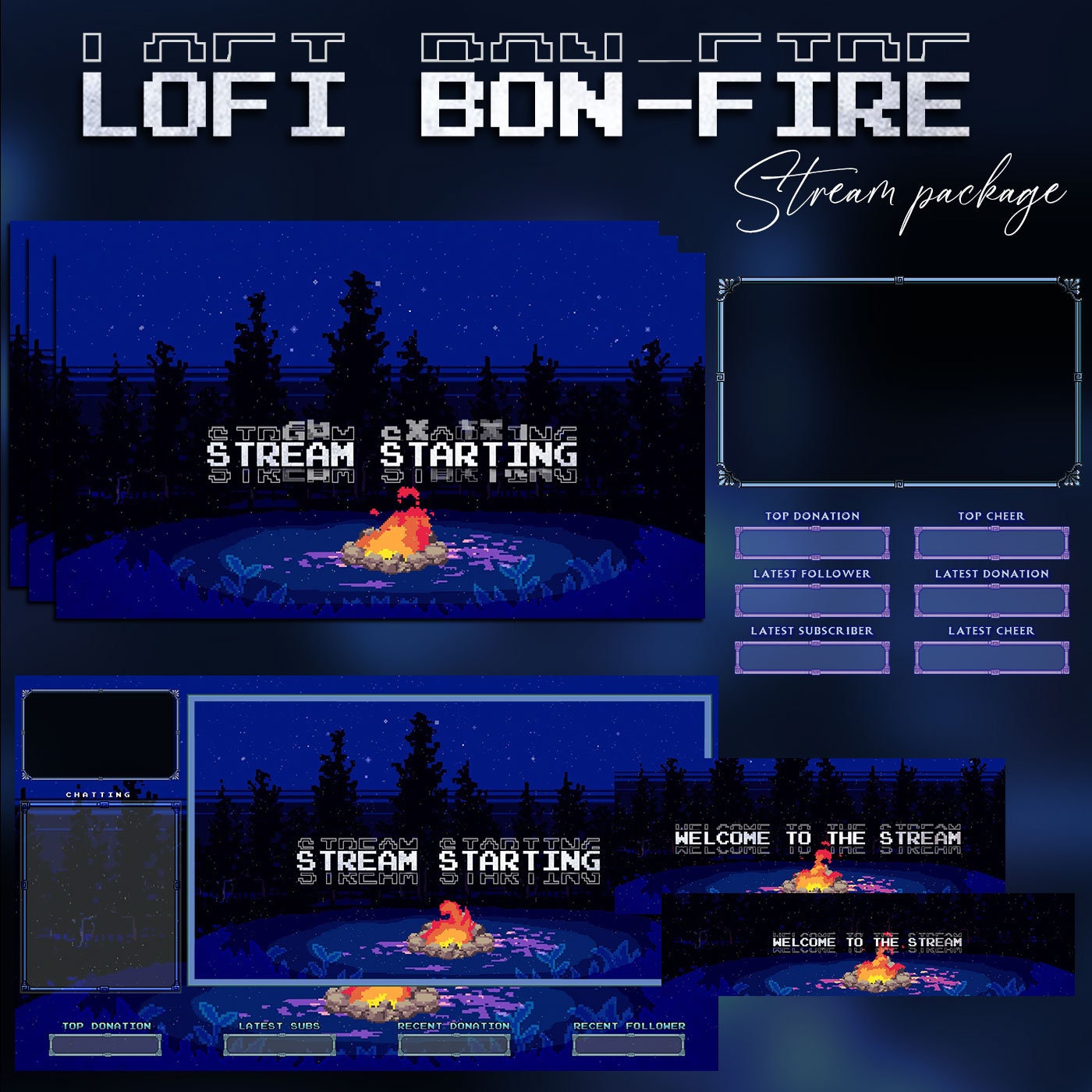 Premium Bon Fire Stream Package Full Twitch Stream Overlays Animated ...