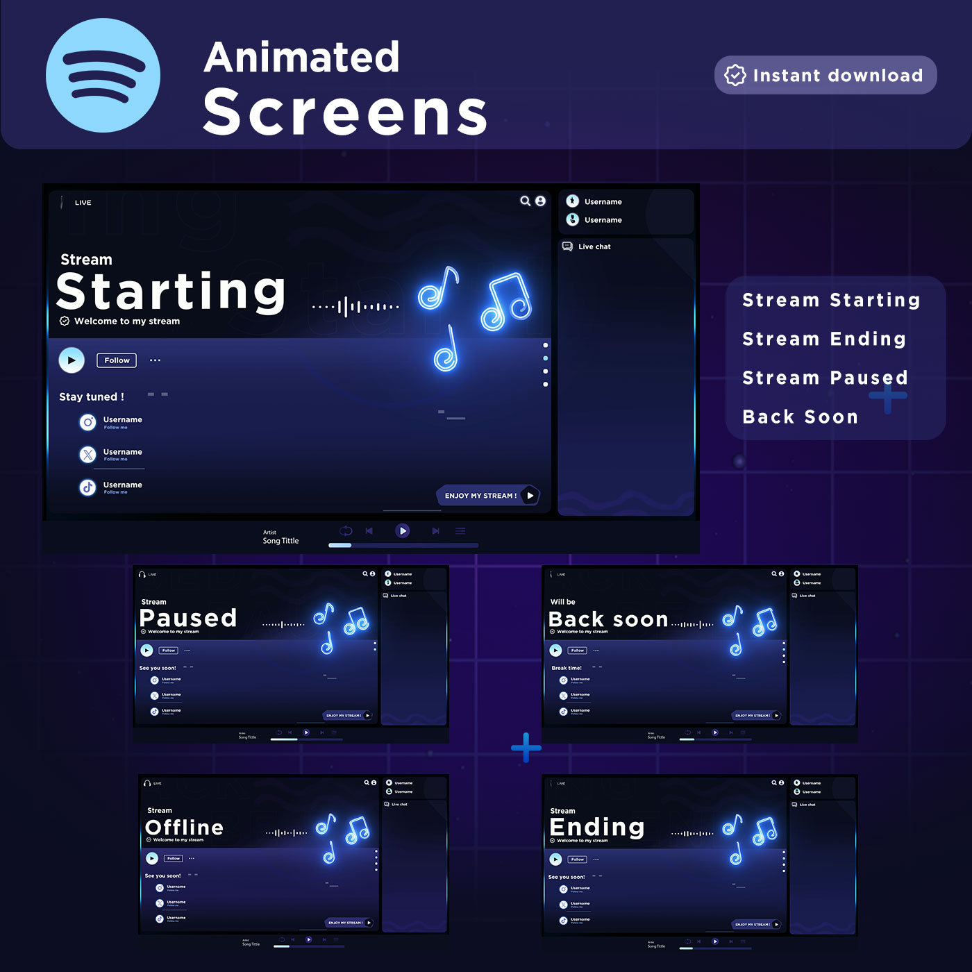 Animated Spotify Stream Package for Twitch Streamers for Music Lovers ...