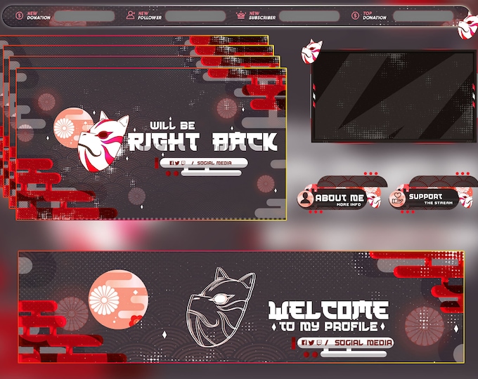 Animated Kitsune Mask for Twitch Streamers Full Twitch Package Animated ...