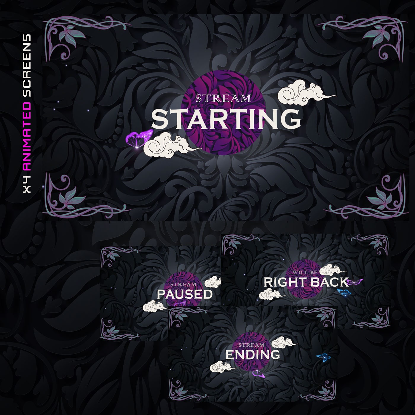 Animated Purple Butterfly Stream Package Fully Customizable Custom Chat ...