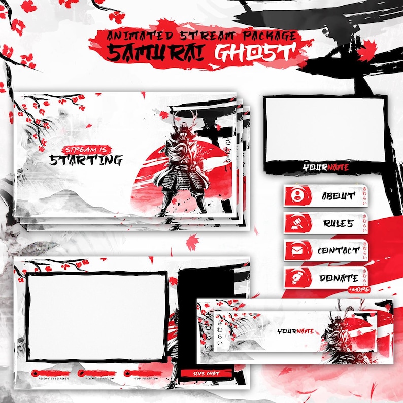 Premium Samurai Stream Package Full Twitch Stream Overlays Animated ...
