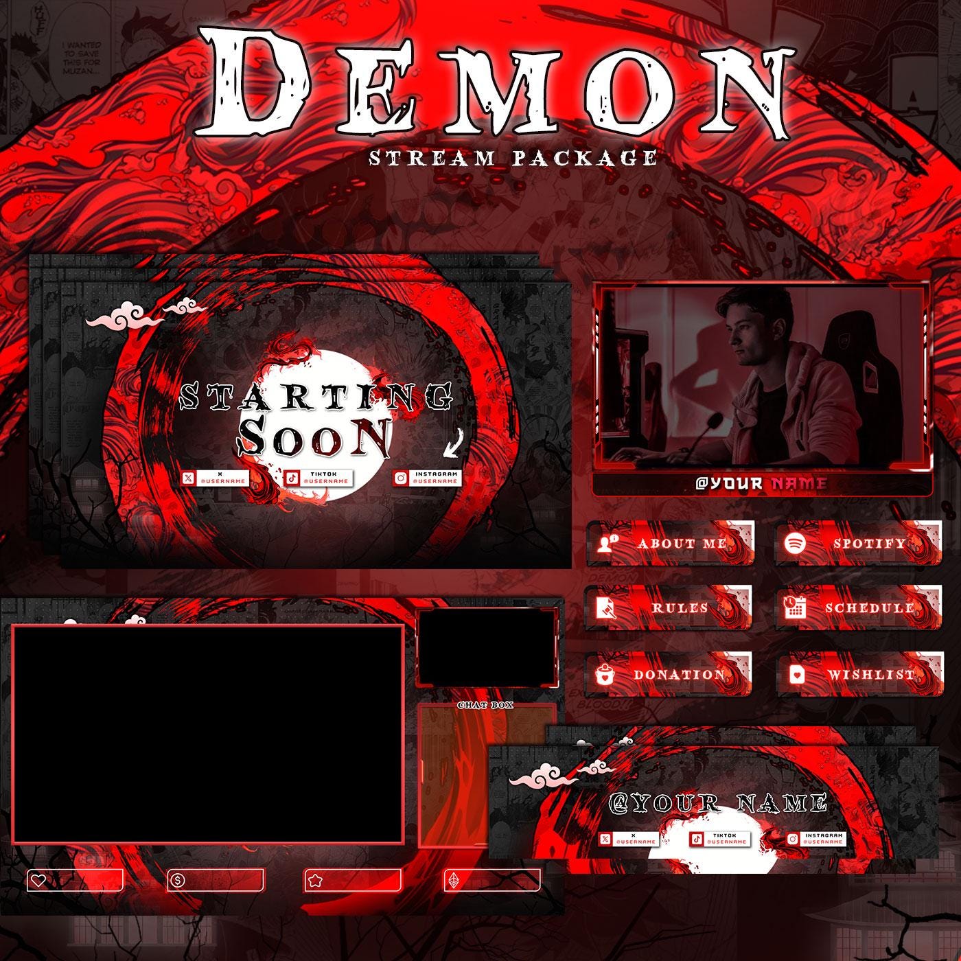 Demon Stream Package Full Twitch Stream Overlays Animated Stream for ...