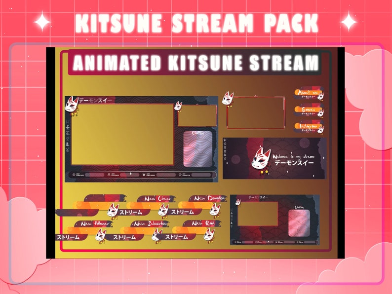 Animated Kitsune Stream Package for Twitch Streamers Japanese Kitsune ...