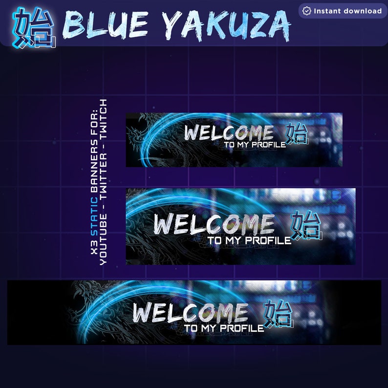 Premium Blue Yakuza Stream Pack for Twitch Streamers Overlays for ...