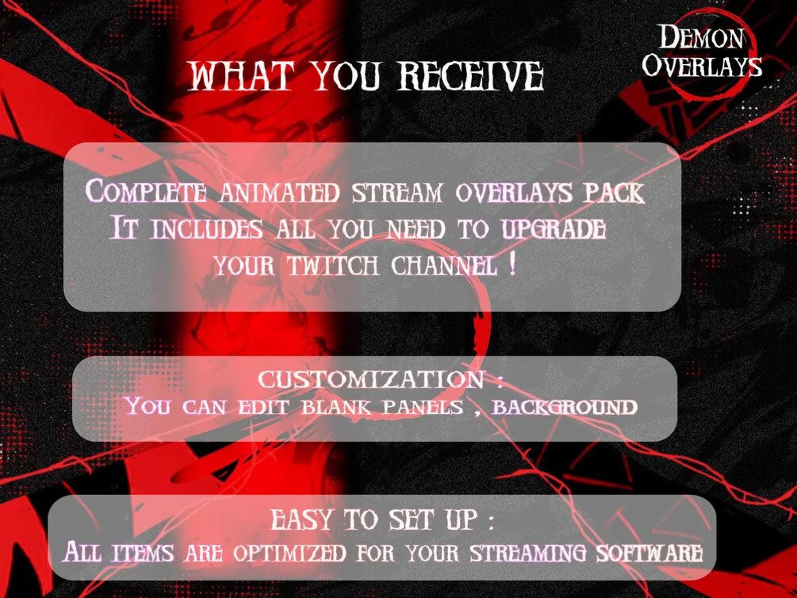 Black Demon Stream Package Full Twitch Stream Overlays Animated Red ...