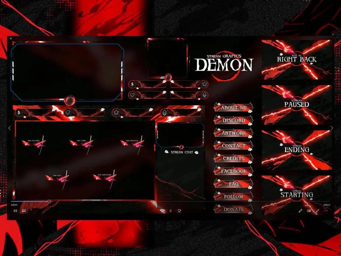 Black Demon Stream Package Full Twitch Stream Overlays Animated Red ...