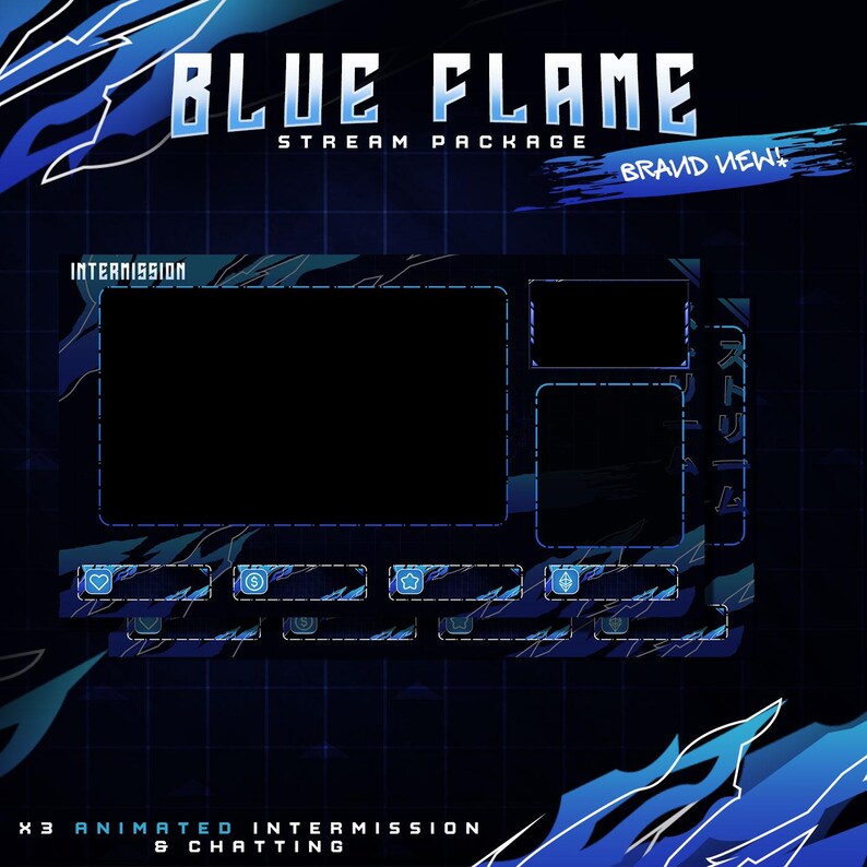Hazard Blue Flame Stream Package Full Twitch Stream Overlays Animated ...