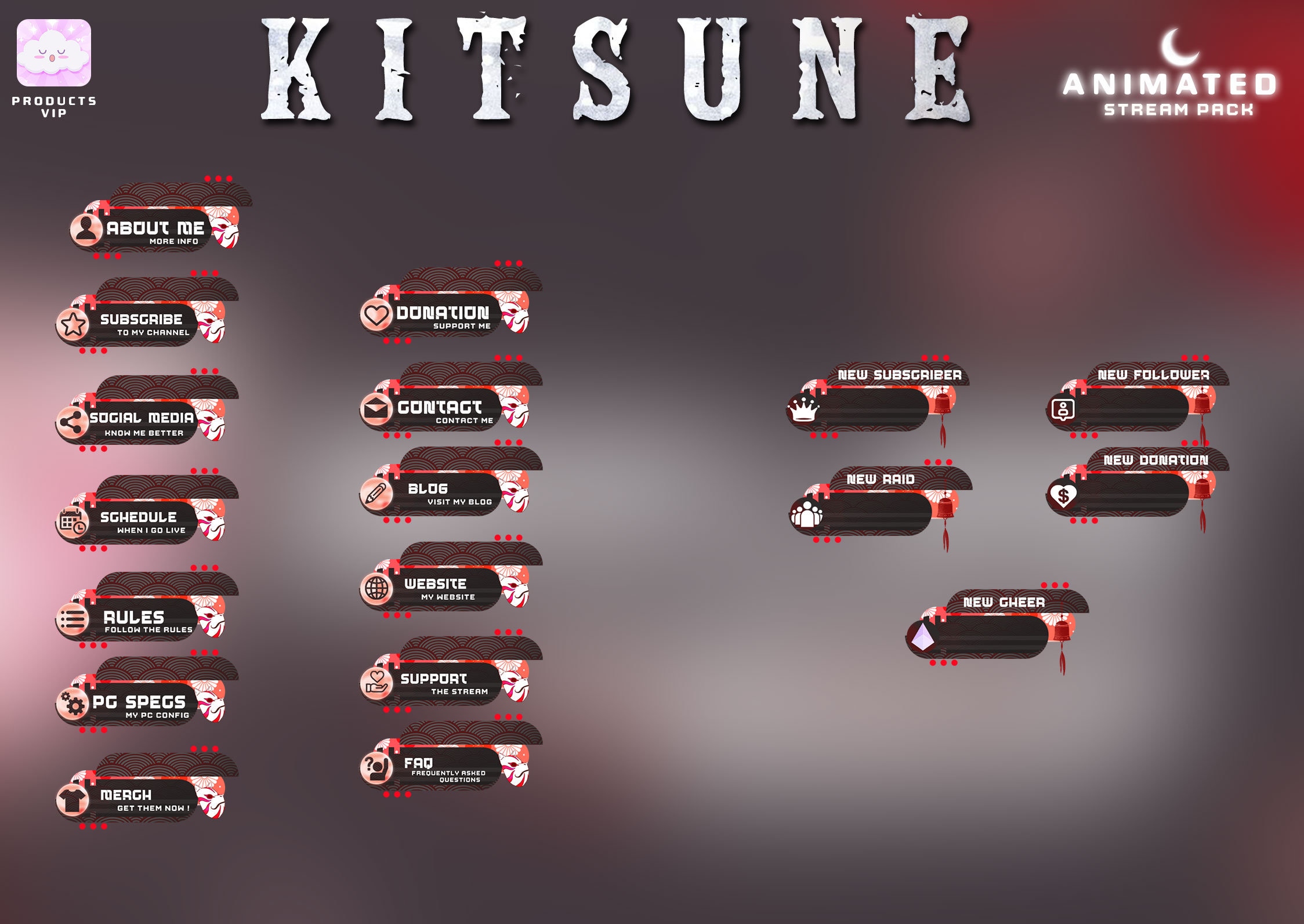 Animated Kitsune Mask Stream Package for Twitch Streamers Japanese ...