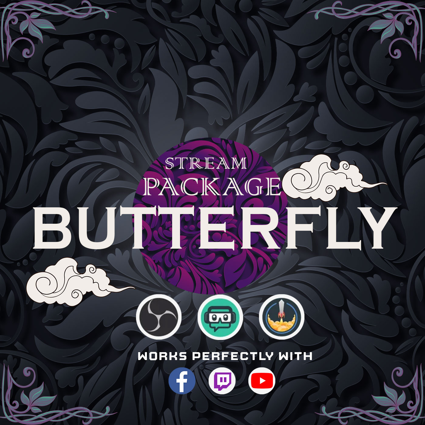 Animated Purple Butterfly Stream Package Fully Customizable Custom Chat ...