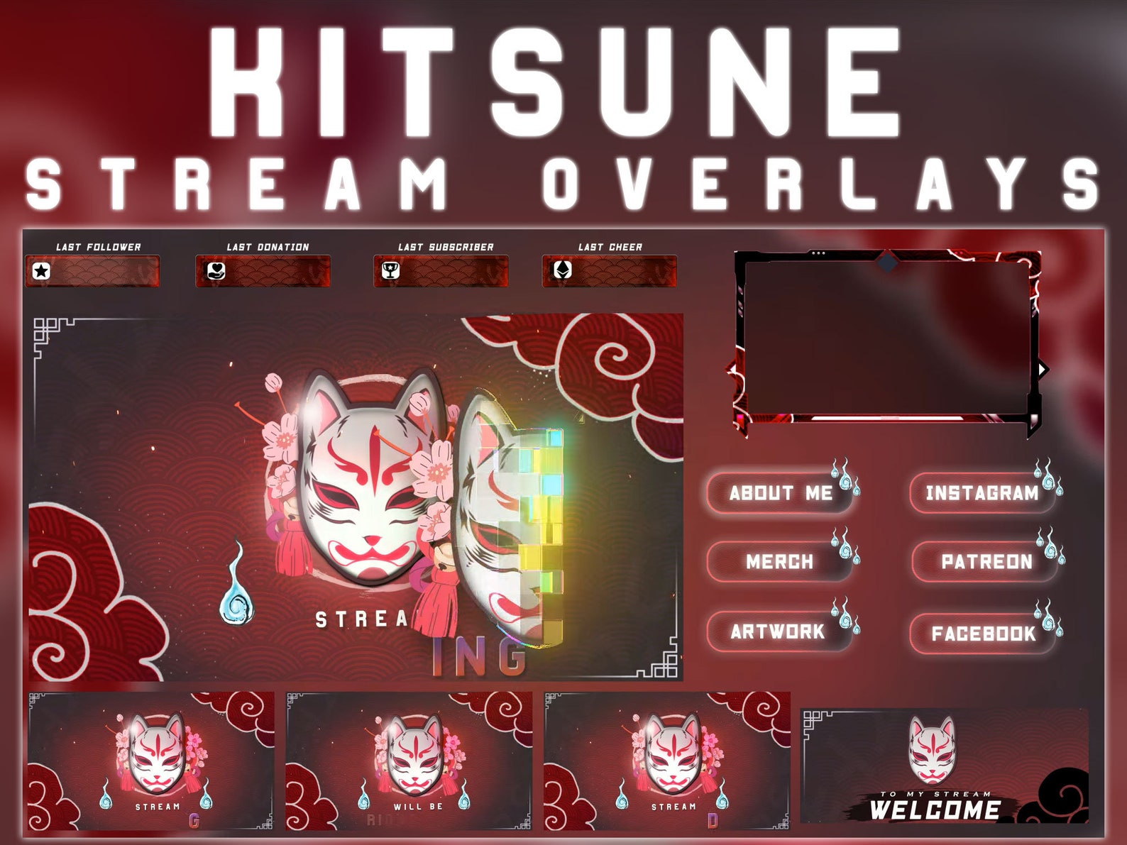 Animated Kitsune Stream Package for Twitch Streamers Japanese Kitsune ...