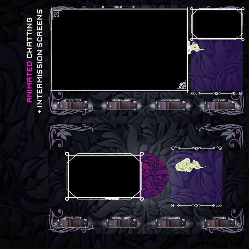 Animated Purple Butterfly Stream Package Fully Customizable Custom Chat ...