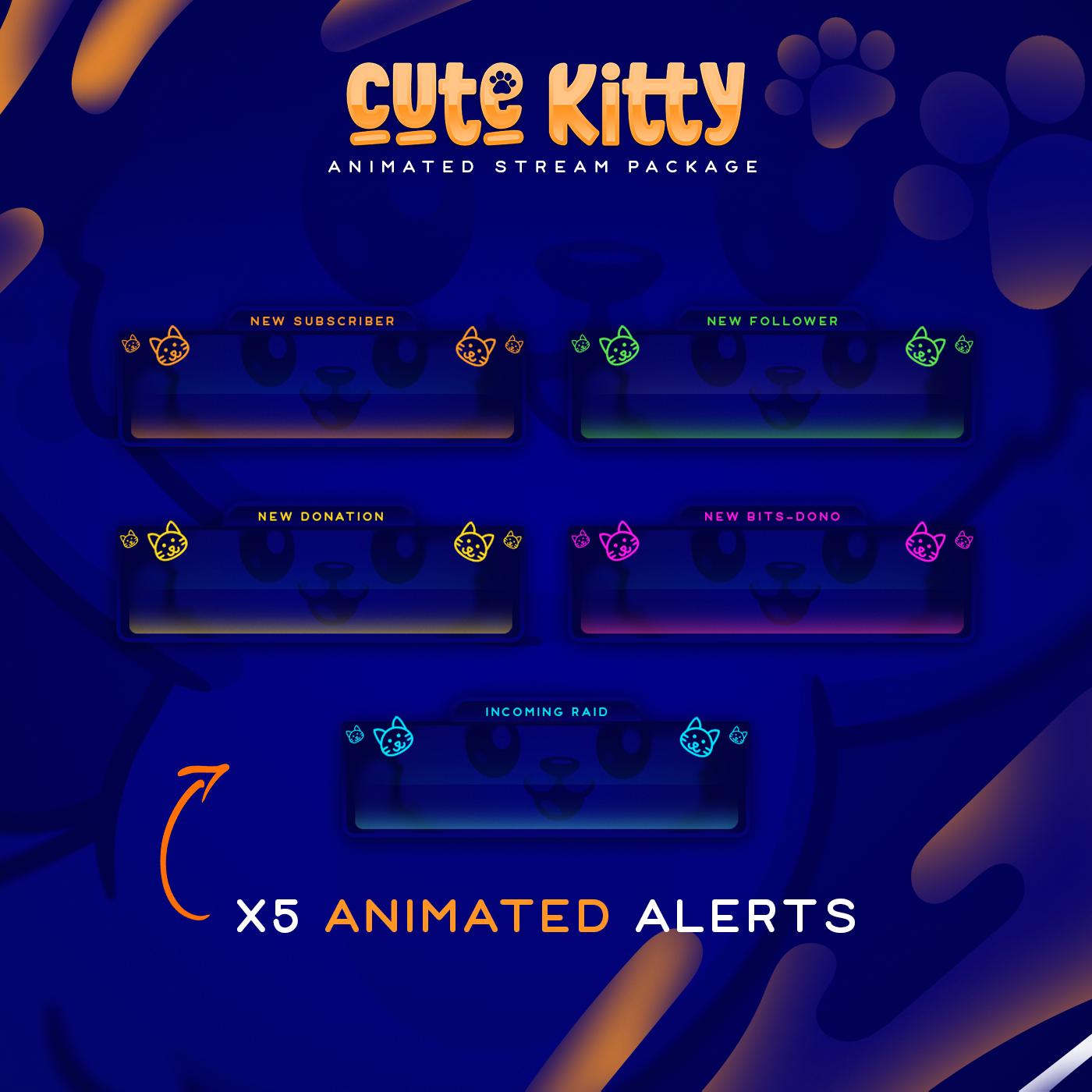 Cute Kitty Stream Package Full Twitch Stream Overlays Animated Stream ...