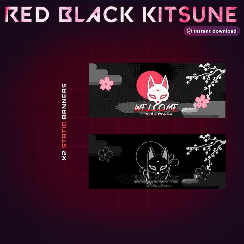 Animated Black Kitsune Stream Package for Twitch Streamers Japanese ...