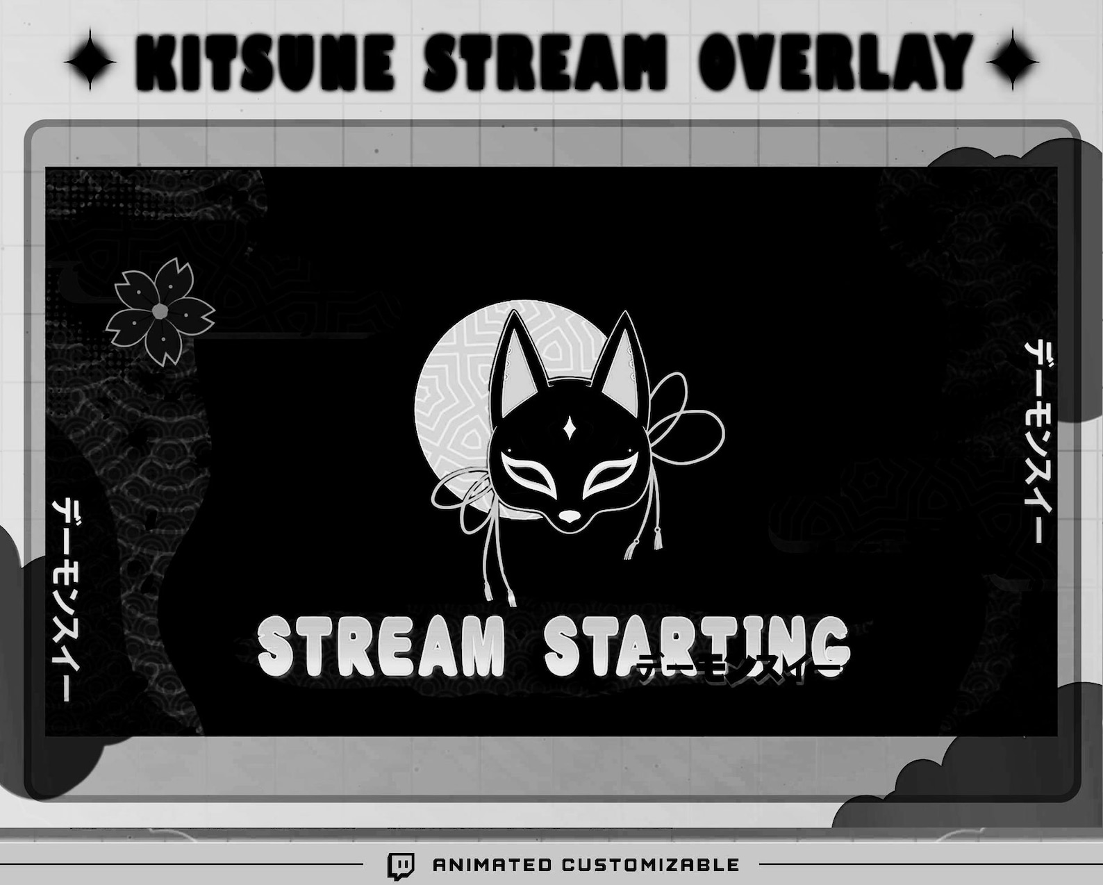 Animated Black & White Kitsune Stream Package for Twitch Streamers ...